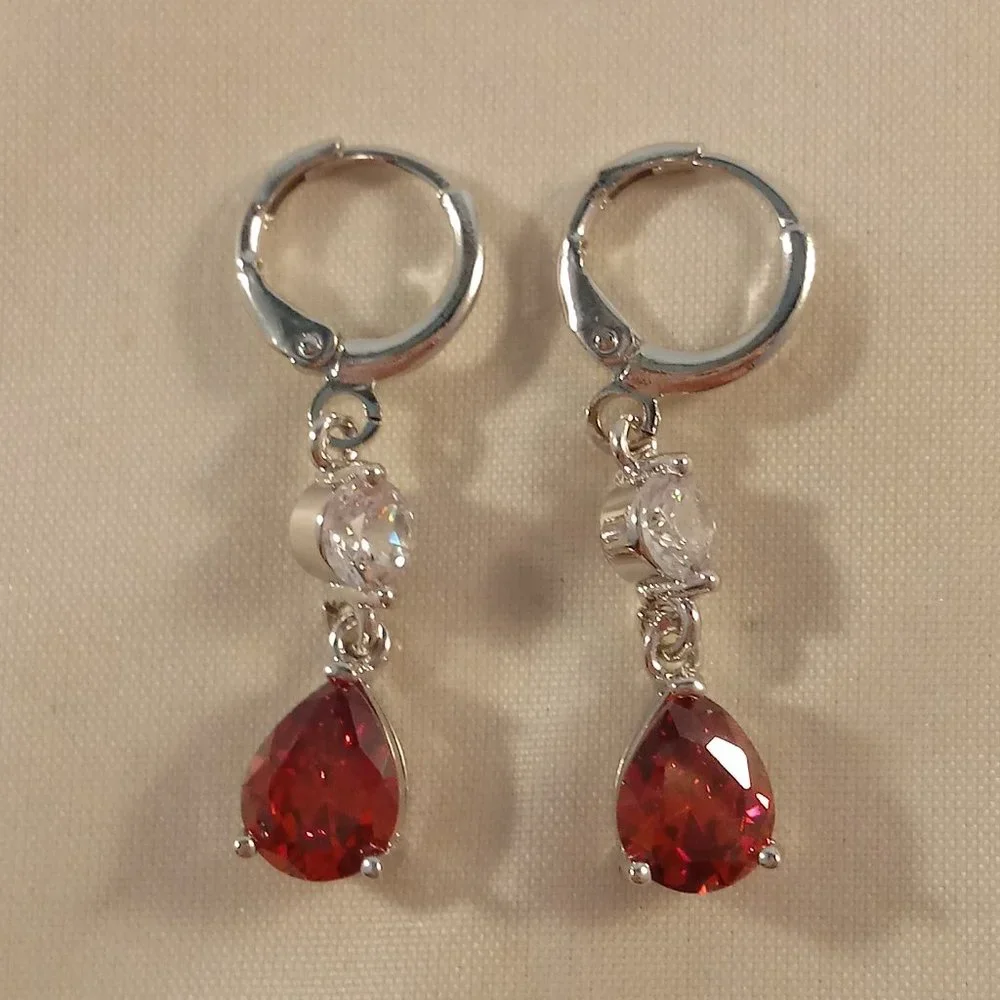 Jewelry | 18k White Gold Filled Pear Tear Shaped Ruby Red Diamond ...